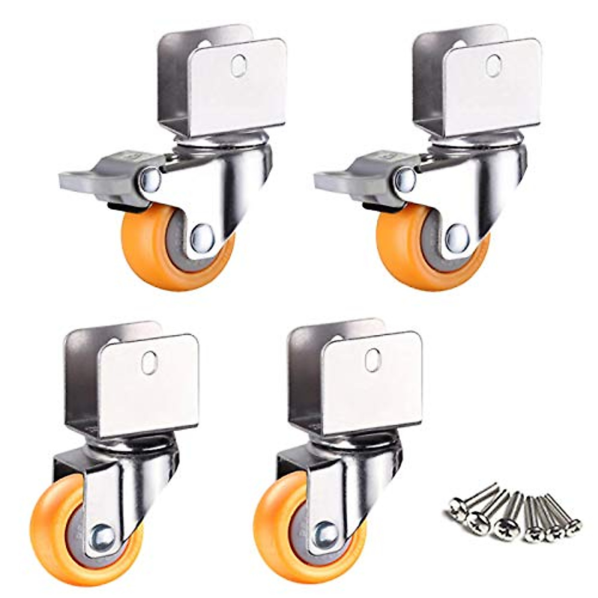 Small Furniture Caster Wheels,360° Swivel Wheels,1.5inch Moving Castor Wheels,Baby Carriage Caster,38mm PA Nylon Caster,with U-Shaped Bracket,Load 75KG,4Pcs,Yellow (Color : Brake+Universal, Size : 2