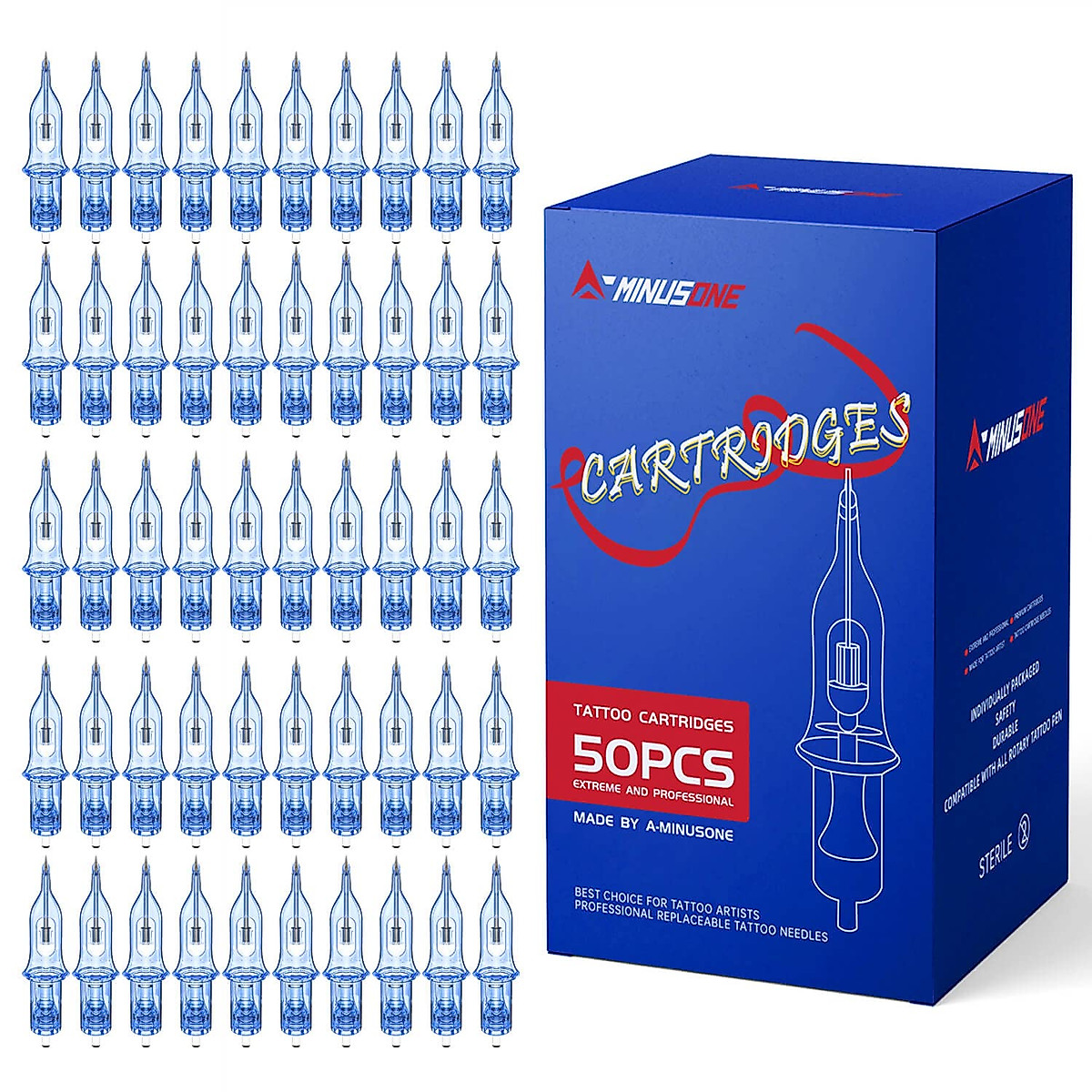 50 PCS Mixed-pack Tattoo Cartridge #1003RL+05RL+07RL+09RL+11RL, 10 Pcs of Each Disposable Tattoo Needles Mixed Sizes Round Liner Tattoo Cartridge Needles