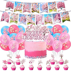 Cherry Blossom Party Decorations Cherry Blossom Birthday Party Supplies Japanese Decorations Includes Birthday Banner Cake Topper Cupcake Toppers Balloons for Wedding Bridal Baby Shower Decorations
