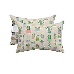 Recliner Head Pillow Ledge Loungers Chair Pillows with Insert Summer Cactus Succulents Green Plants Linen Style Lumbar Pillow with Adjustable Strap Patio Garden Cushion for Sofa Bench Couch, 2 PCS