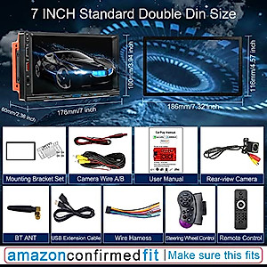 Wireless iOS Carplay&Android Auto, Double Din Car Stereo with Voice Control,7 Inch HD Touchscreen,Mirror Link,Bluetooth 5.1, AM/FM Car Radio Receiver,Backup Camera/Subwoofer/2USB/SWC/AUX/Fast Charging