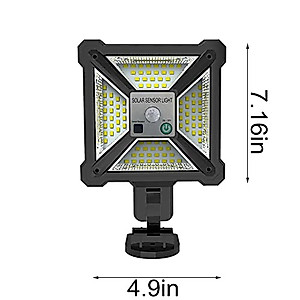 Xinsrenus Solar Outdoor Lights, Motion Sensor Solar Powered Lights IPX65 Waterproof, 3 Modes, with Remote Control, Wall Security Lights for Fence Yard Garden Patio… (LED)