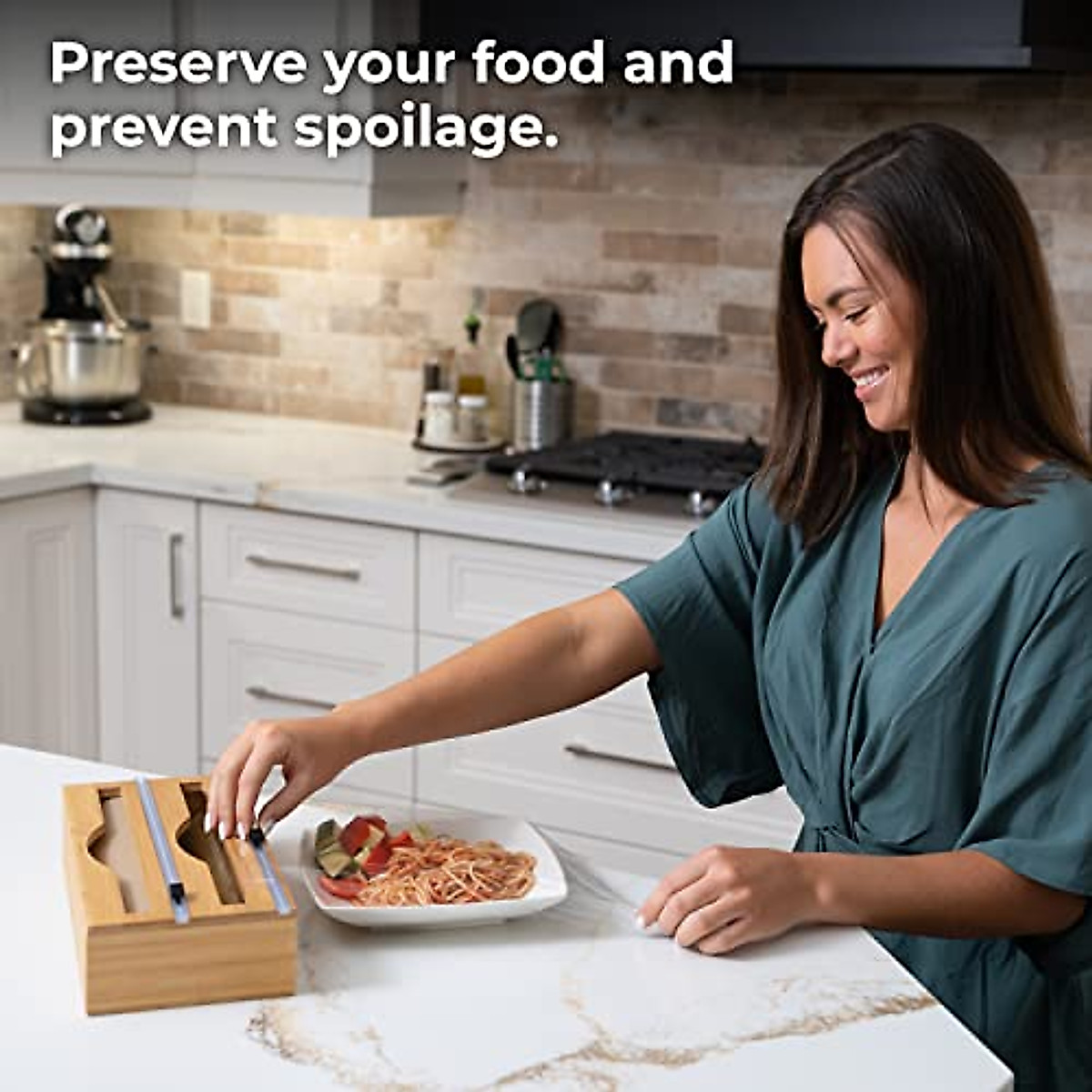 2 in 1 Foil and Plastic Wrap Dispenser with Cutter - Tin Foil Organizer for Drawer - Aluminum Foil Dispenser with Cutter - Plastic, Kitchen Wrap Organizer - Chic Saran Wrap Dispenser with Cutter