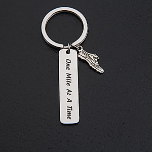 TGBJE Runners Gift Marathon Jewelry One Mile At A Time Keychain Stainless Steel Keychain with Running Shoe (Runner Keychain)