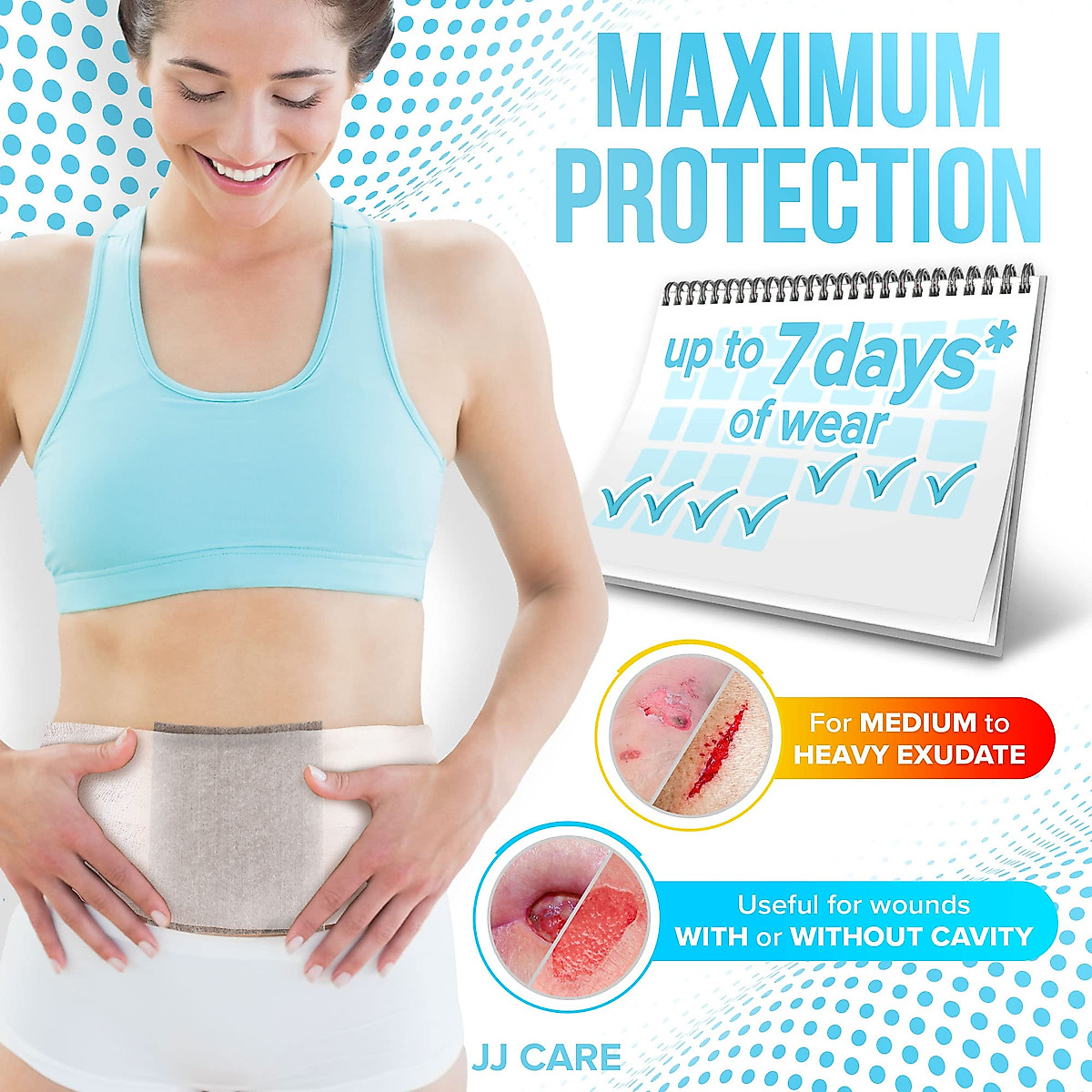 JJ CARE Silver Calcium Alginate Wound Dressing (Pack of 10) 4x5, Calcium Alginate Wound Dressing, Individually Packed Calcium Alginate, Highly Absorbent Silver Wound Dressing