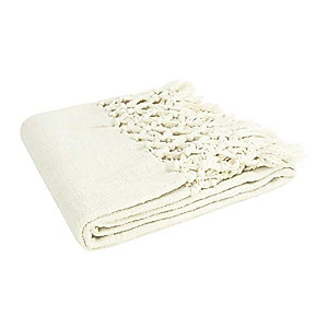 Creative Co-Op 50" L x 60" W Woven Cotton Crochet & Fringe Throw, Cream