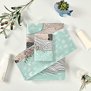 Flower Horse Towel Bathroom Sets Animal Poney Towel Set of 3 Blue Soft Highly Absorbent Towels 1 Bath Towel 1 Hand Towel 1 Washcloth for Kitchen Beach Gym Spa Decorative