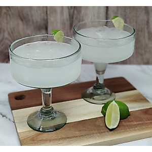 Dos Sueños Mexican Hand Blown Glass – Set of 4 Natural Clear Hand Blown Margarita Glasses (16 oz)