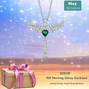 Re Besta Birthday Gifts for Wife Women May Birthstone Emerald Necklace Wife Mom Angel Wings Sterling Silver Love Heart Jewelry for Her