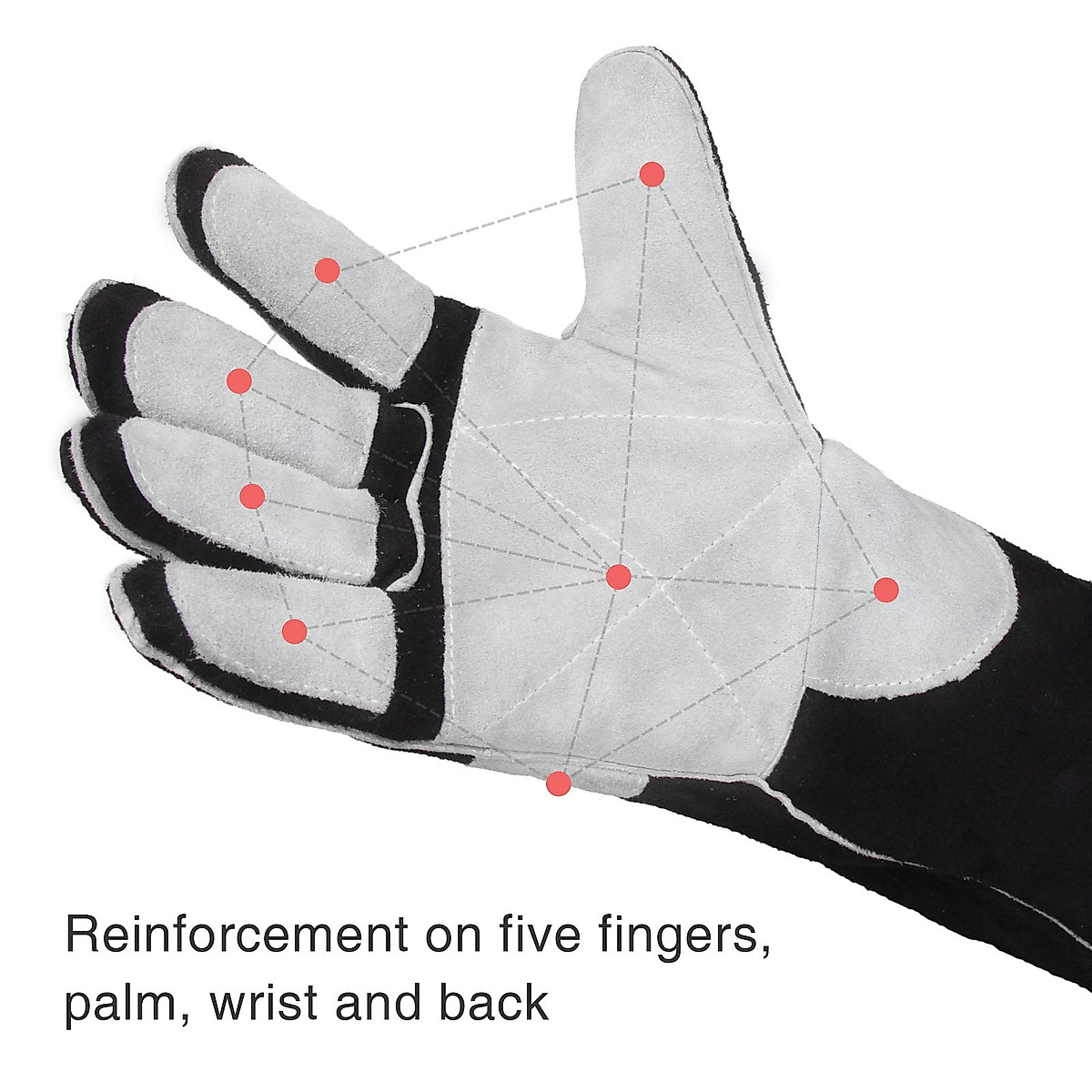 YESWELDER 16 Inches,932℉,Leather Forge MIG Welding Gloves, with Kevlar Stitching Heat/Fire Resistant, Palm Reinforcements, Black-Gray