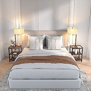 AntLux LED Floor Lamp with End Table - USB Charging Port, Power Outlet, Bedside Table with Shelves, Rustic Night Stand with Industrial Floor Light for Living Room, Bedroom, Guest Room, Edison Bulb