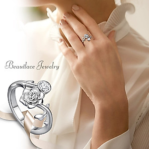beautlace Rose Adjustable Rings Silver Plated Rose Flower Love Open Ring Elegant Wedding Engagement Jewelry Gifts for Women KR0076W