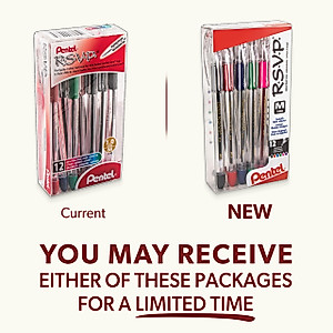 Pentel RSVP Ballpoint Pen, (1.0mm), Medium Line, Mixed Colors, 12 Pack (BK91PC12M)