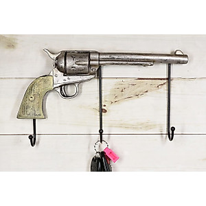 Ebros Gift 11.5" Long Rustic Western Country Wild West Outlaw Cowboy Revolver Pistol Gun 3-Peg Or Triple Wall Hooks Hanging Decor Hallway Mudroom Entrance Cabin Lodge Organizer for Coats Keys Hats