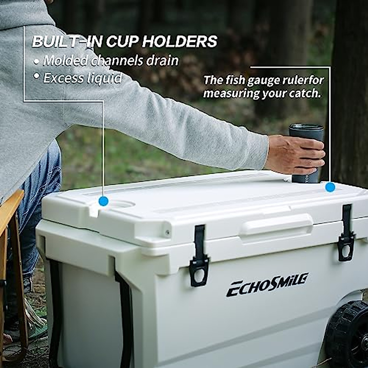 EchoSmile 25/30/35/40/75 Quart Rotomolded Cooler, 5 Days Protale Ice Cooler, Ice Chest Suit for BBQ, Camping, Pincnic, and Other Outdoor Activities (White)
