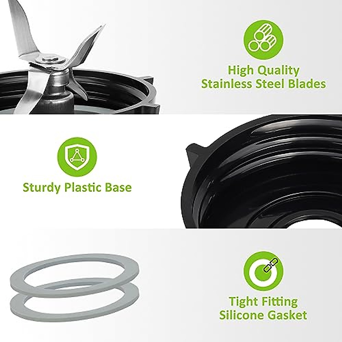 Blender Replacement Parts Compatible with Oster Blender Ice Blades ABS Plastics Base Stainless Steel Ice Blade and 2 Rubber O Ring Seal Gasket, Compatible with Oster Osterizer Blender Accessories