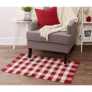 DII Buffalo Check Rug Collection, Hand Dyed Reversible Chindi Rug, 26x40, Red