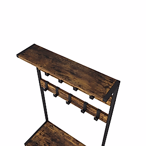 HOMEFORT Coat Rack with Shoe Storage, 5-Tier Shoe and Coat Rack with 9 Clothes Hooks, Freestanding Hall Tree Organizer for Entryway, Bedroom, Rustic Brown