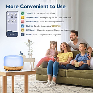 Essential Oil Diffuser, YIKUBEE Oil Diffuser, 500ml Humidifier, Diffusers for Home, Aromatherapy Diffuser with Remote Control, Diffusers for Essential Oils Large Room