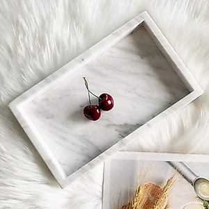 StonePlus Natural Marble Elegant Jewelry Tray Small Stone Organizer for Dressroom/Bathroom/Coffeeshop (Volakas White, Glossy, 9.84Lx5.91Wx1.18H)