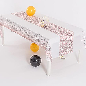 FECEDY 4 Packs 54"x108" Rose Gold Wave Point White Disposable Plastic Table Cover Waterproof Tablecloths for Rectangle Tables up to 8 ft in Length Party Decorations