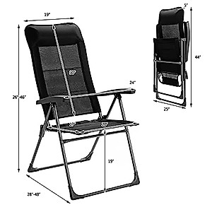Giantex Set of 2 Patio Dining Chairs, Folding Patio Chairs, Outdoor Lawn Chairs with Adjustable Backrest and Headrest, Sling Camping Chairs, Portable Armchair for Porch Poolside Garden Backyard