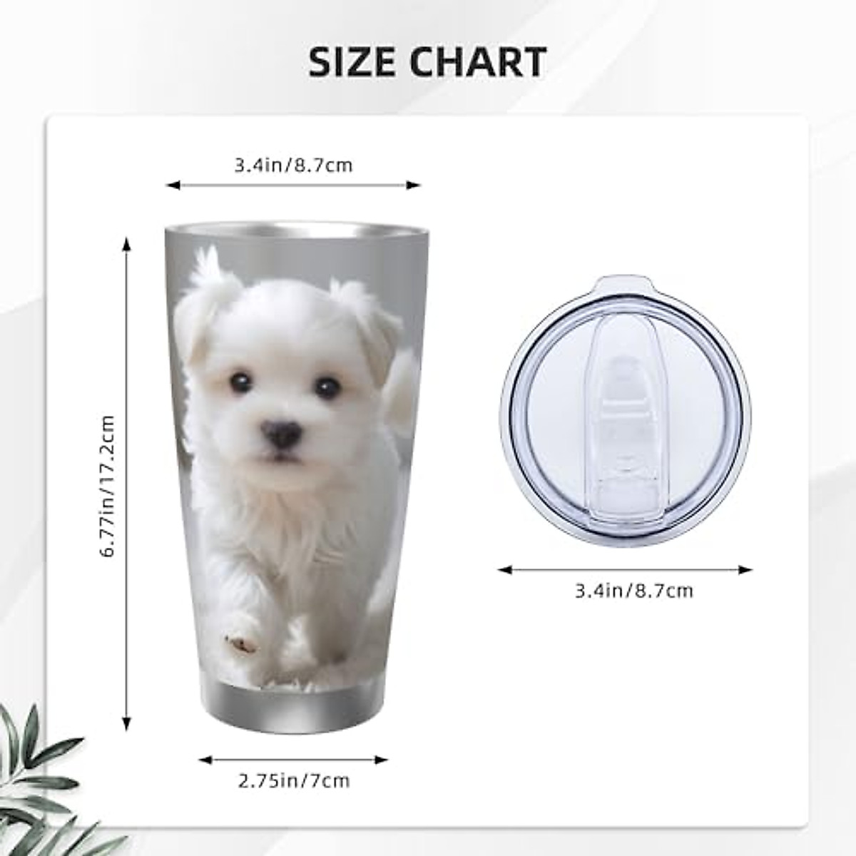 NHJKLWQSZ Cute Puppy Dog 20oz Stainless Steel Tumbler With Lid And Straw, Double Wall Vacuum Insulated Coffee Mug Travel Cups Leak-Proof Lid For Hot And Cold Drinks, Metal Straws And Brush