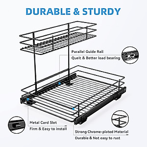 G-TING Pull Out Cabinet Organizer Black & Pull Out Cabinet Organizer Sliver, Under Sink Slide Out Storage Shelf with 2 Tier Sliding Wire Drawer - 12.6W x 16.53D x 12.99H