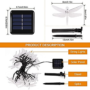 BLOOMWIN Dragonfly Solar String Lights Solar Christmas Lights Outdoor Waterproof 30 LED 21.3ft Warm White 8 Modes Dragonfly Fairy Lights Hanging Decorative Lighting for Garden Patio Yard Home Wedding