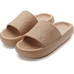 BRONAX Slides for Women Unisex EVA Soft Size 6 Pillow House Home Garden Slippers Sandals for Ladies Comfy Cushioned Thick Sole 37-38 Brown