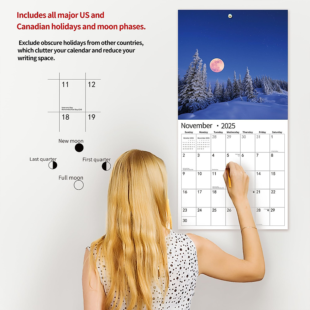 2024 Wall Calendar,Calendar 2024, July 2024 - December 2025, Wall Calendar Moon, 12" x 24" Opened,Full Page Months Thick & Sturdy Paper for Gift Perfect Calendar Organizing & Planning