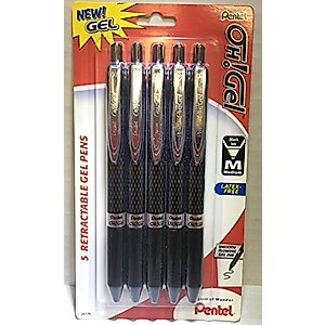 Pentel Oh Gel Pens 5 Pack-BLACK