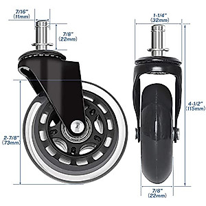 Office Chair Wheels, Set of 5,Huracan,Replacement Rubber Caster Wheels for Hardwood Floor, NOT Compatible IKEA,Computer Desk Wheels,Heavy Duty Casters