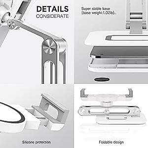 Lucrave Tablet Stand Holder for Desk, Adjustable Aluminum 360 Degree Rotating Desktop Mount Dock Compatible with iPad Pro 9.7, 10.5, 12.9, Air, Mini, Kindle, Galaxy Tab, E-Reader (4-13"), Silver