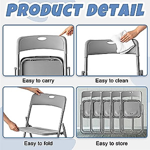 Sintuff 12 Pcs Plastic Folding Chair Steel Folding Dining Chairs Folding Chairs Bulk Fold up Event Chair Portable Commercial Chair with Steel Frame 350lb for Office Wedding Indoor (Gray)