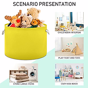 Kigai Yellow Solid Color Cotton Rope Basket Large Round Baby Laundry Basket Toy Blanket Books Storage Bin