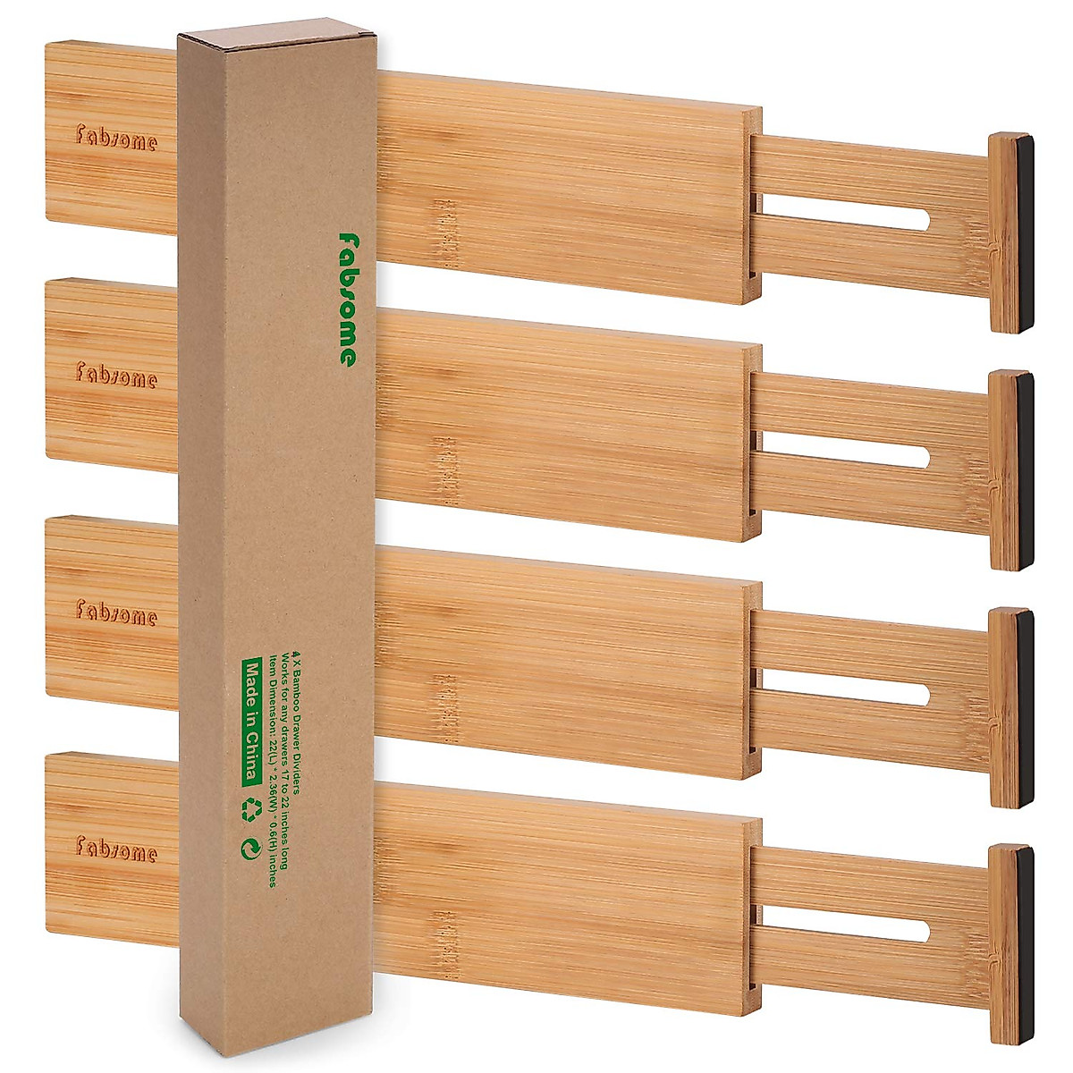 Fabsome Bamboo Kitchen Drawer Dividers 4 Pack, 17-22 inches Long Adjustable Spring-loaded Organizer Durable Organization Separators for Large Utensil Drawers, Clothing Dresser Drawers