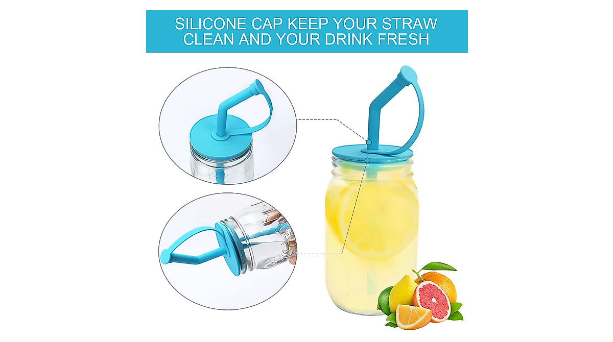 Sophico Silicone Mason Jar Lids with Straw - 4 Pack for Wide Mouth Jars