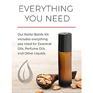 iPrimio Amber Brown Roller Bottles Set, 10 ml Roll On Stainless Steel Roller Balls for Essential Oils, Includes Droppers, Opener, and Labels for Essential Oils, Perfume, Refillable 6 Pack UV Amber