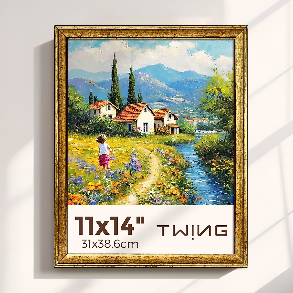 TWING 11x14 Gold Picture Frames Displays 8x10 Photo Frame with Mat or 11x14 Without Mat,Rustic Gold Photo Frame Collage for Wall Decor Mounting or Table Display, Ideal to Family and Friends