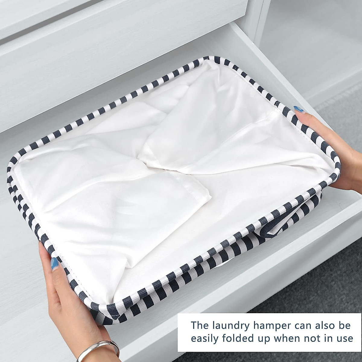 LEPONTS Storage Bins Baskets Large 16"x12"x13.5" Rectangular Storage Baskets for Organizing Fabric Collapsible Storage Organizer for Home,Closet,Clothes,Toys (White&Blue)