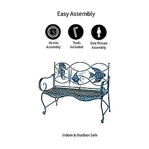 Cape Craftsmen Evergreen Weatherproof Blue Fish Coastal Outdoor Bench | Holds Up to 440 lbs | Furniture for Lawn Garden Patio Porch Park Deck | Coastal Nautical Beach Décor | Steel | Blue