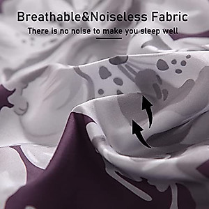 ALAOOKKA Queen Comforter Set 7 Piece Bed in a Bag,Grey Floral Printed on Purple Botanical Design Comforter with Sheets,Microfiber Bedding Set for All Season(Purple,Queen)