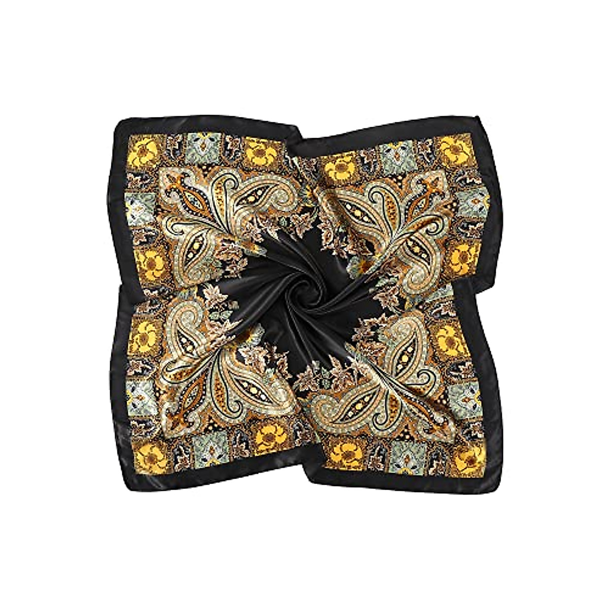 AWAYTR 35” Large Square Satin Head Scarf - 3Pcs Satin Hair Scarves Silk Bandana Scarf Beach Headscarf Silk Feeling Scarf for Women Hair Wrap Neck Scarf Cashew(Camel/Black/Beige)