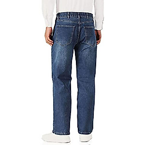 Soojun Men's Flex Waistband Relaxed Fit Straight Leg Jeans, Medium Stonewash, 36W x 30L