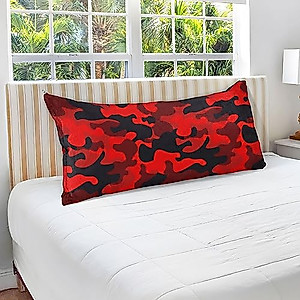 Red Camo Pillow Cases Queen Size Velvet Pillow Covers Super Soft Pillowcase with Zipper for Bed Bedroom Sofa Couch Home Decor