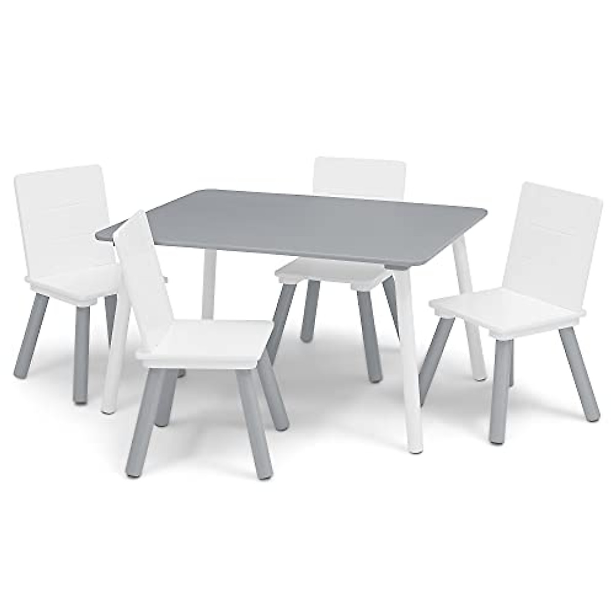 Delta Children Kids Table and Chair Set (4 Chairs Included) - Ideal for Arts & Crafts, Snack Time, Homeschooling, Homework & More, Grey/White