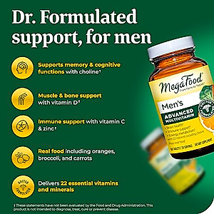 MegaFood Men's Advanced Multivitamin for Men - Doctor -Formulated - Choline, Vitamin B12, Vitamin D, Vitamin C & Zinc - Brain Health & Immune Support - Non-GMO - Vegetarian - 120 Tabs (60 Servings)