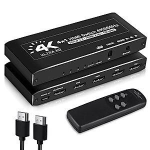 avedio Links 4K@60HZ HDMI Switch 4x1, HDMI Switch 4 in 1 Out with IR Remote Control, 4 Port HDMI Switcher Selector