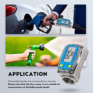 CGOLDENWALL 1-inch Water Meter, Stainless Steel Fuel Meter, Digital Liquid Flowmeter with Two NPT Adapters, Turbine Inline Flow Meter for Diesel Kerosene Gasoline, Required Liquid Flow Rate 2.5~26GPM